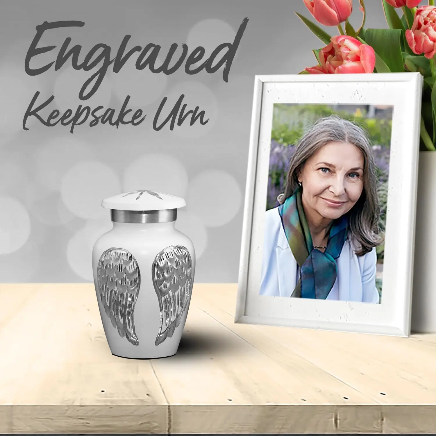 White Angel Urn - Small Keepsake Urn For Human Ashes - White Urn Angel Wings With Premium Box ...