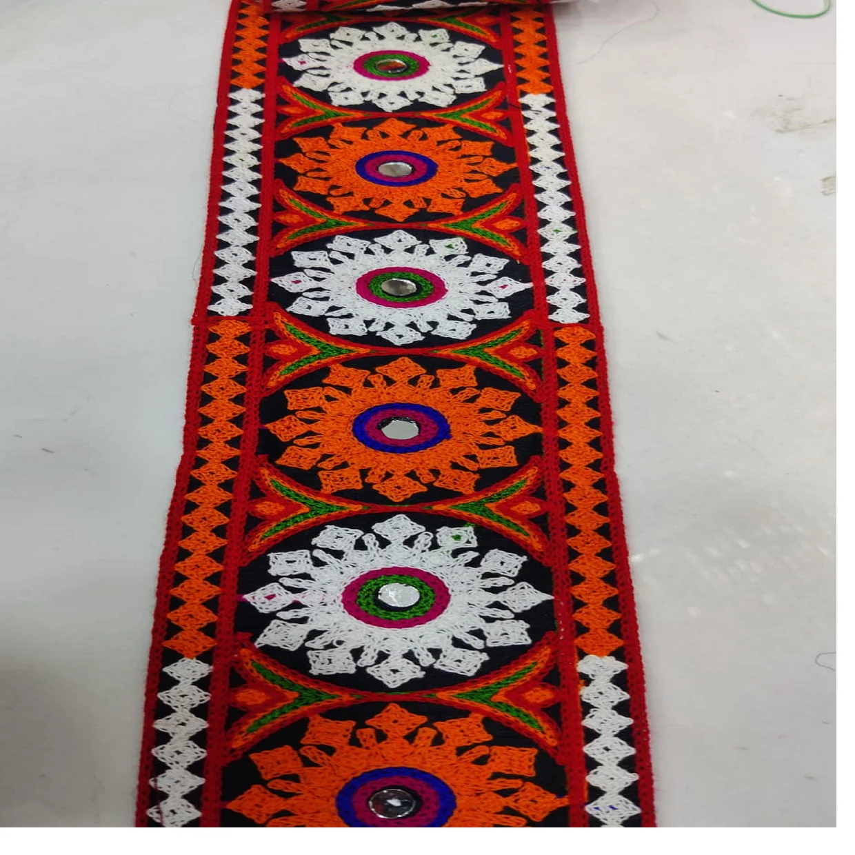 Custom Made With Geometric Border Machine Embroidered Ribbons & Laces ...