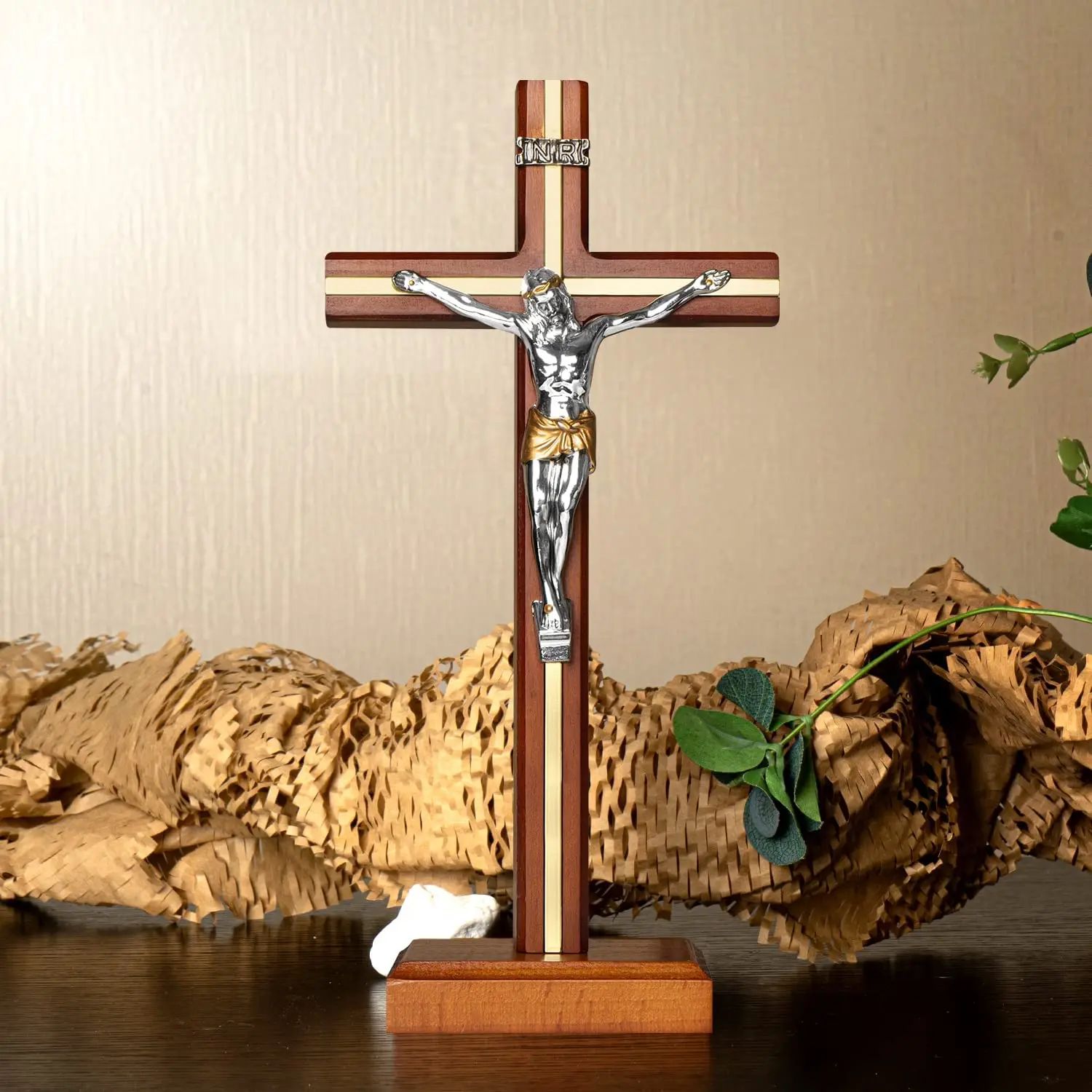 Standing Crucifix Cross With Detachable Stand 10.6 Inch Catholic Wooden ...