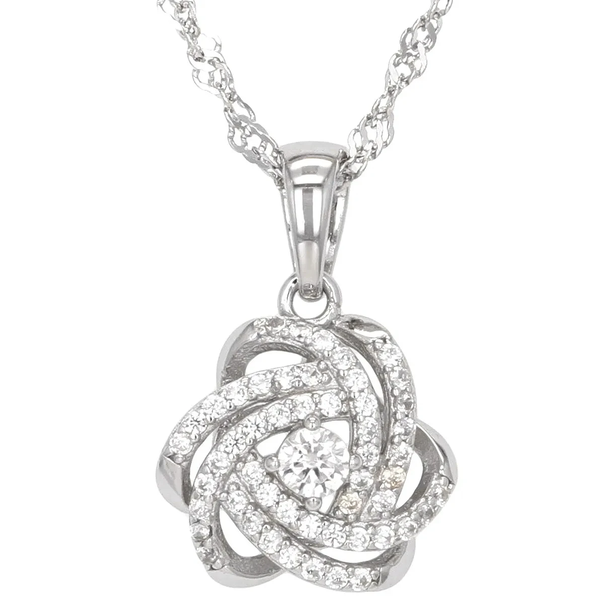 Dazzling Elegance: White Zircon Pendant With Chain,Rhodium Over 925 ...