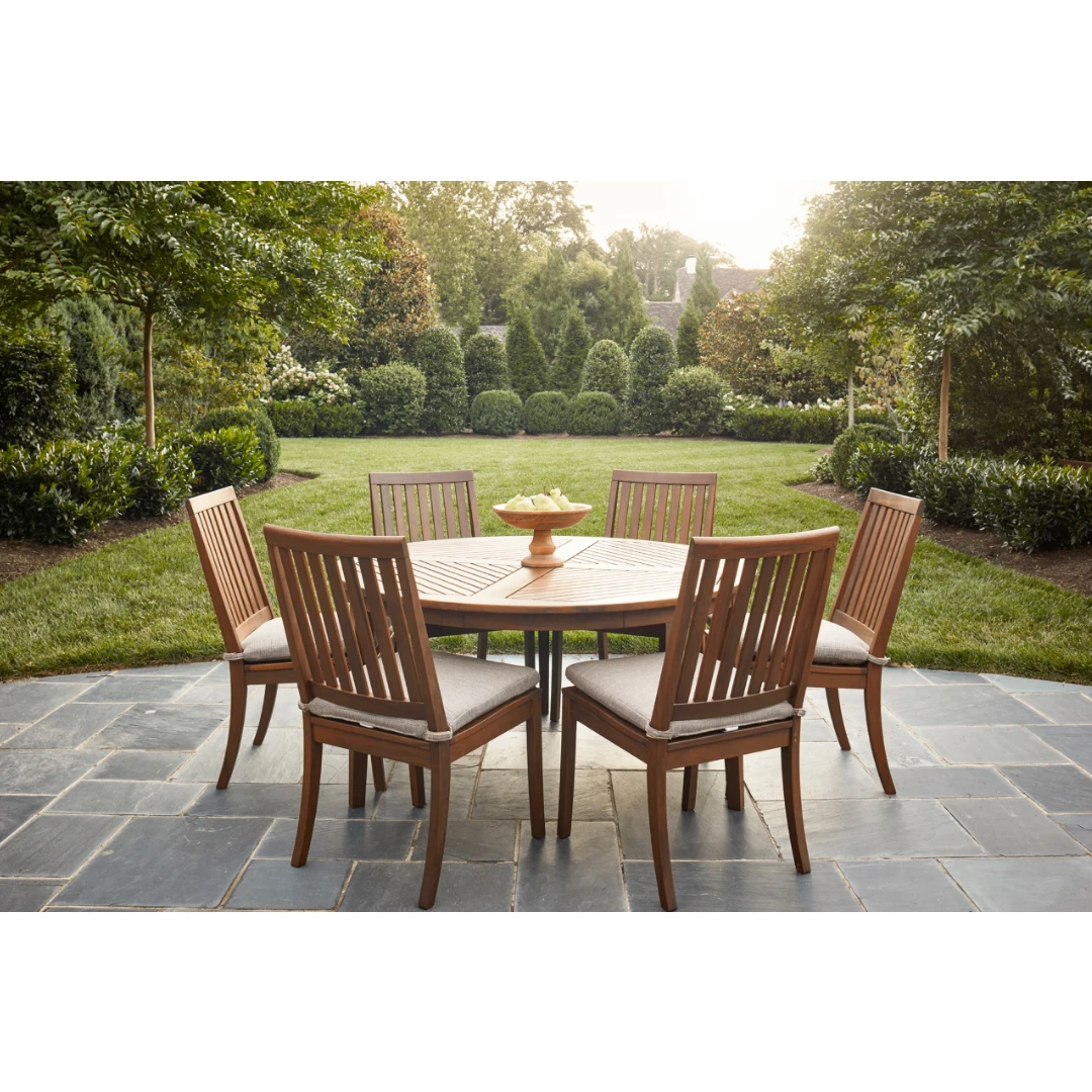 Lily Round Dining Table Set In Solid Teak Wood With 6 Chairs And ...