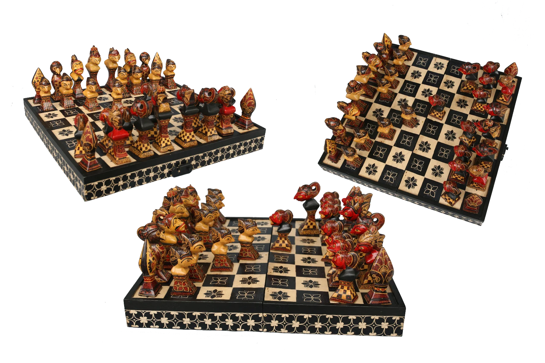 Luxury Chess Set Wooden Ramayana Figures With High Quality Chess Board ...