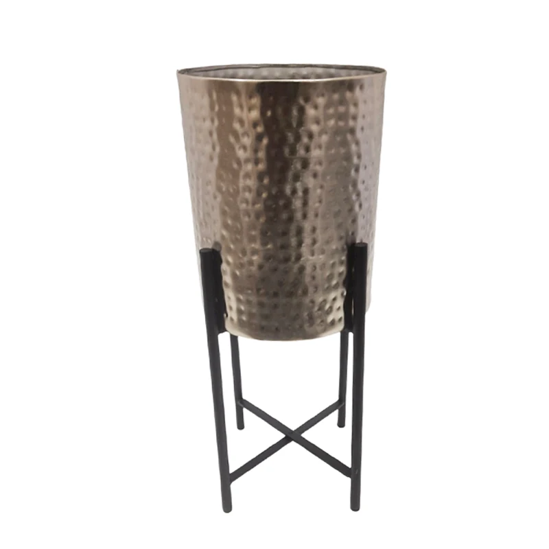 Standard Look Metal Shiny Blue Floor Round Planter With Black Stand ...