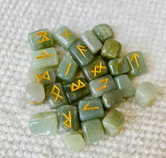Green Aventurine Rune Sets Healing Crystals 25 Pieces Engraved Tumbled ...