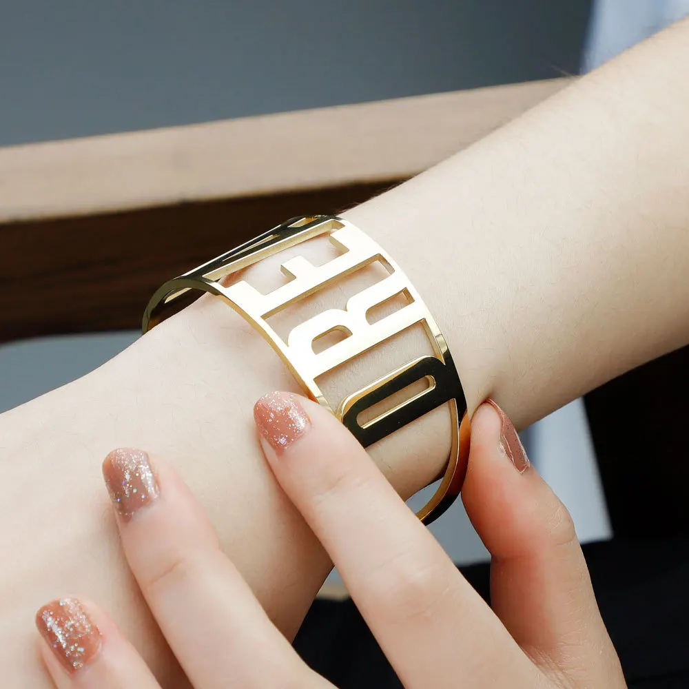 Diy Jewelry Custom Hollow Letter Wide Bangle Bracelet Creative ...