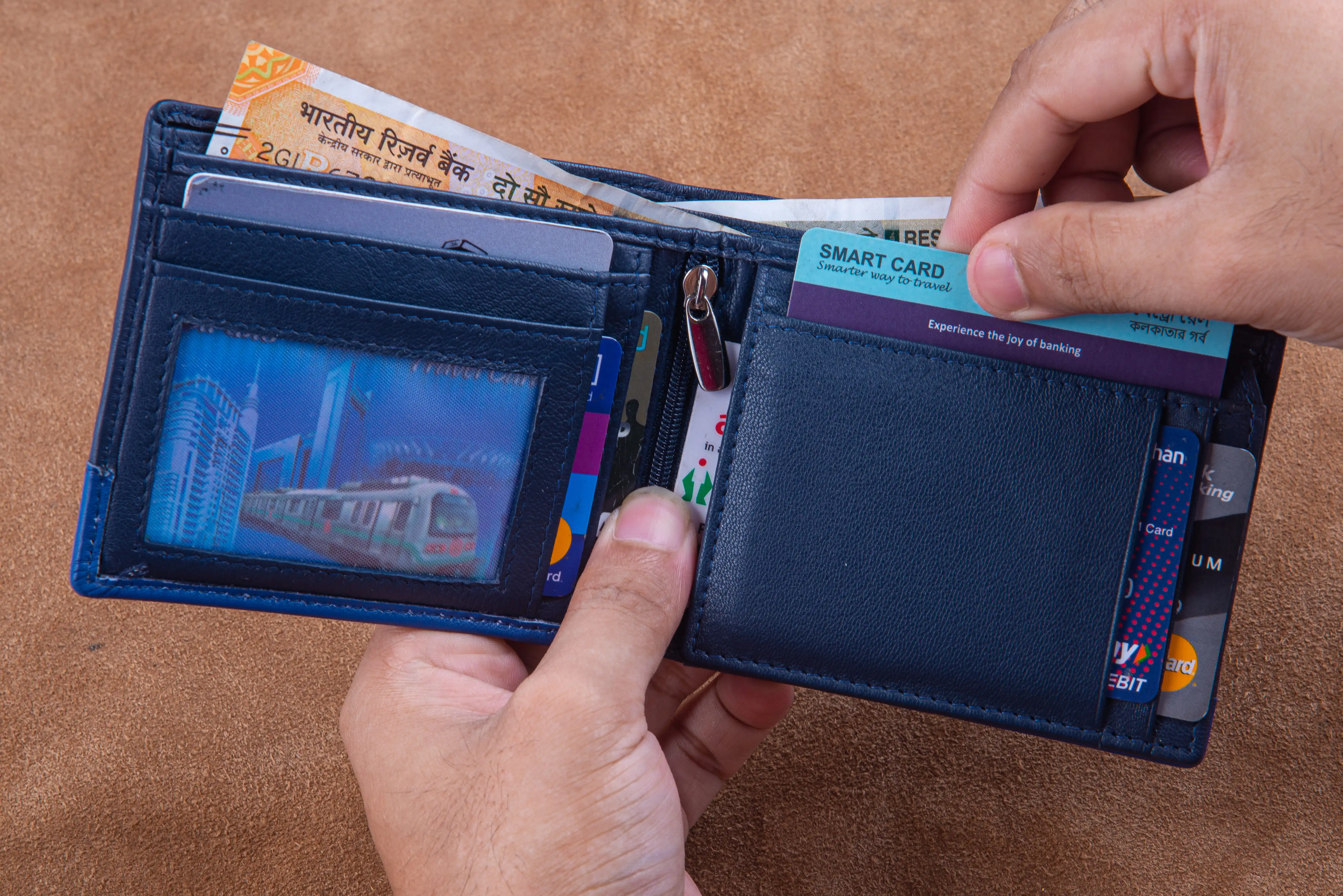 Premium Quality Bi-fold Blue Genuine Leather Men's Rfid Protected Cash ...