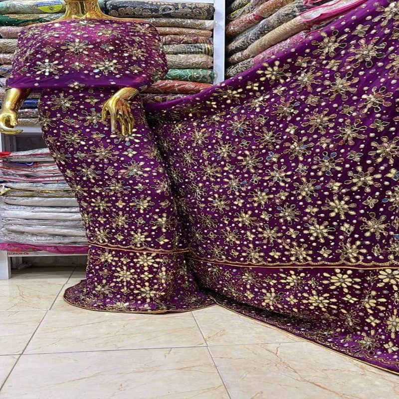 Luxury Designer Crystal Work George Wrapper Fabric - Buy High Quality ...