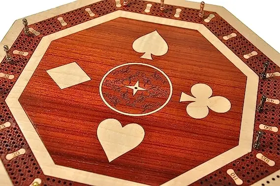 Continuous 4 Track Wooden Cribbage Board with Push Drawer, Octagon ...