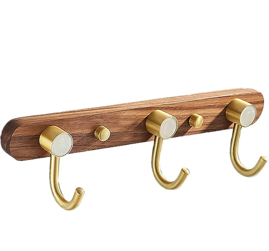 Brown Color Rectangle Shape Wooden And Metal Black Hooks Hanger Clothes ...