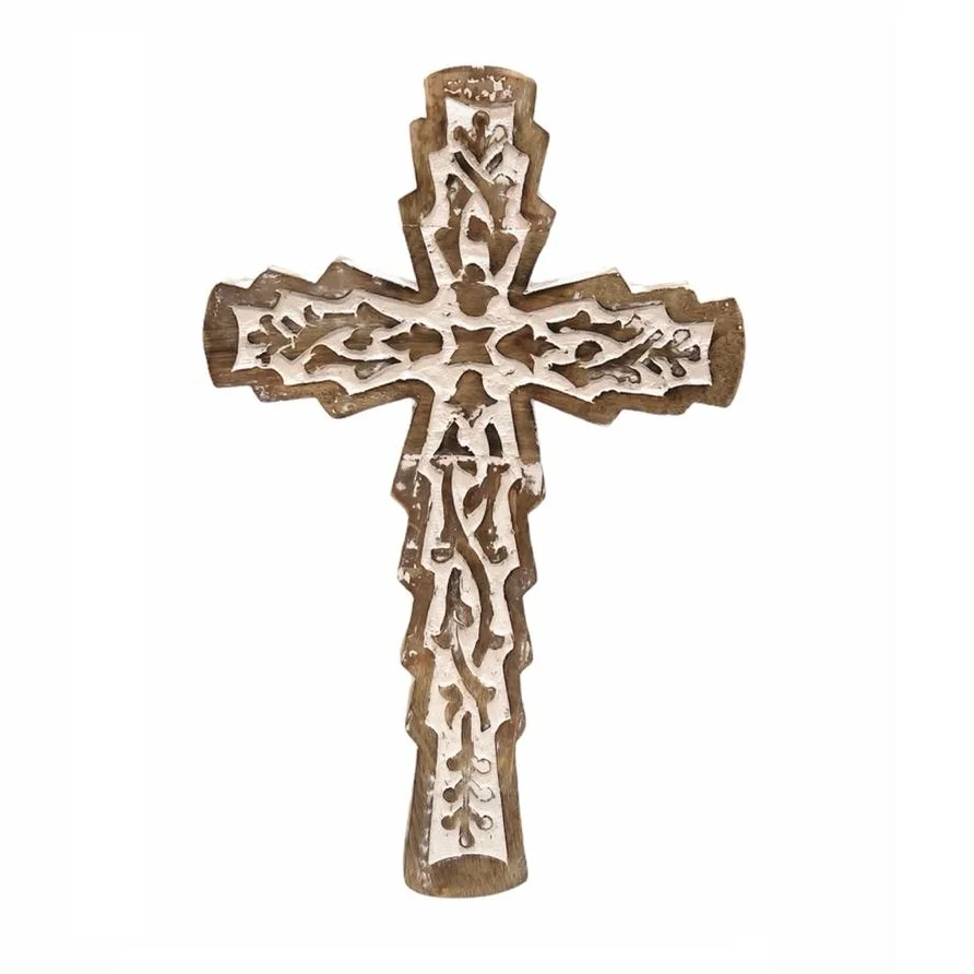 Wooden Wall Hanging Cross Hand Carved Plaque Burnt Antique Antique ...