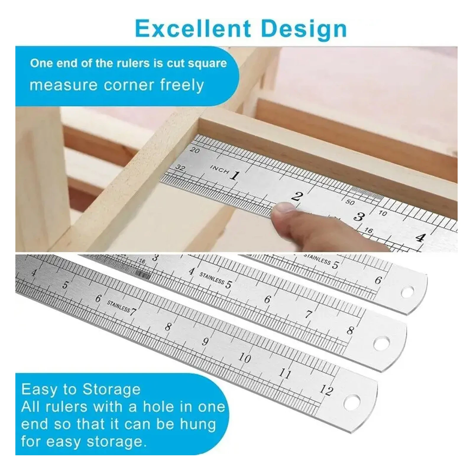 Stainless Steel Ruler Metal Ruler Kit With Conversion Table Metric ...