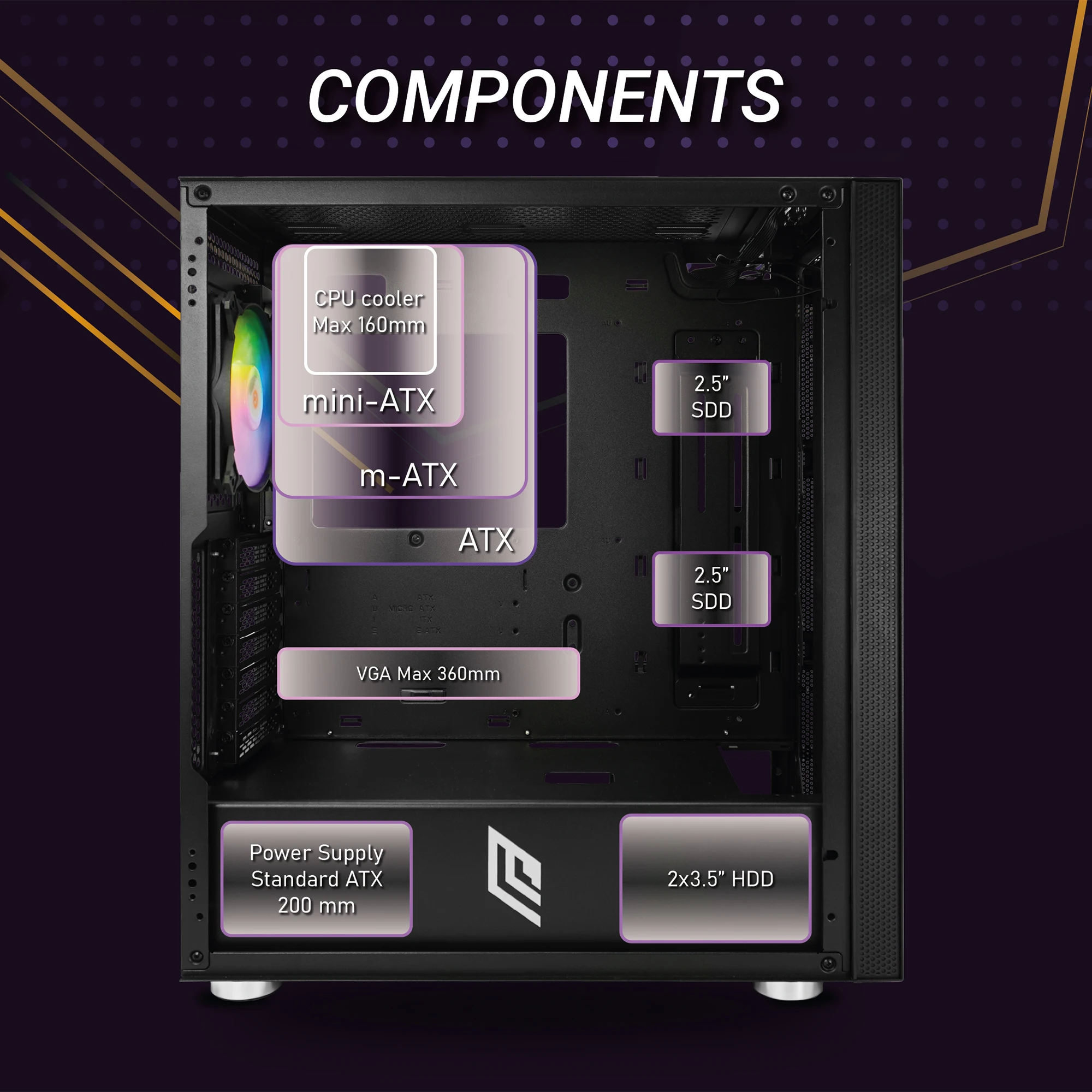 Atx Gaming Case Computer Pc Desktop Argb Led Cabinet Chassis Cases ...