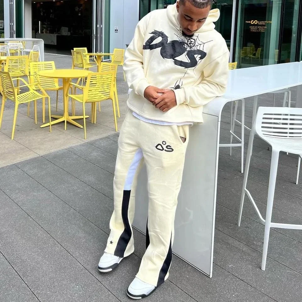 Men Sweatsuit Flared Sweatpants And Hoodie Sets Unisex Tracksuit Puff ...