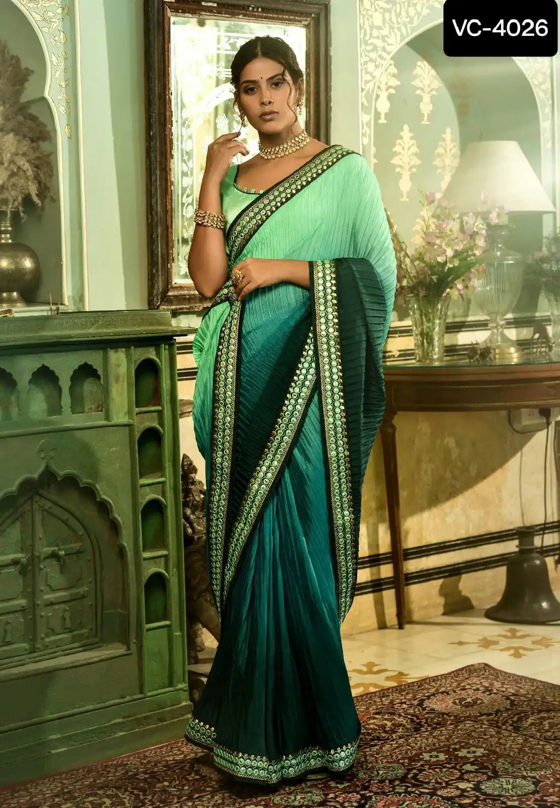 Most Trending Look Wedding Wear Vichitra Silk Embroidery Work Saree Indian Women Wear Sari Cheap