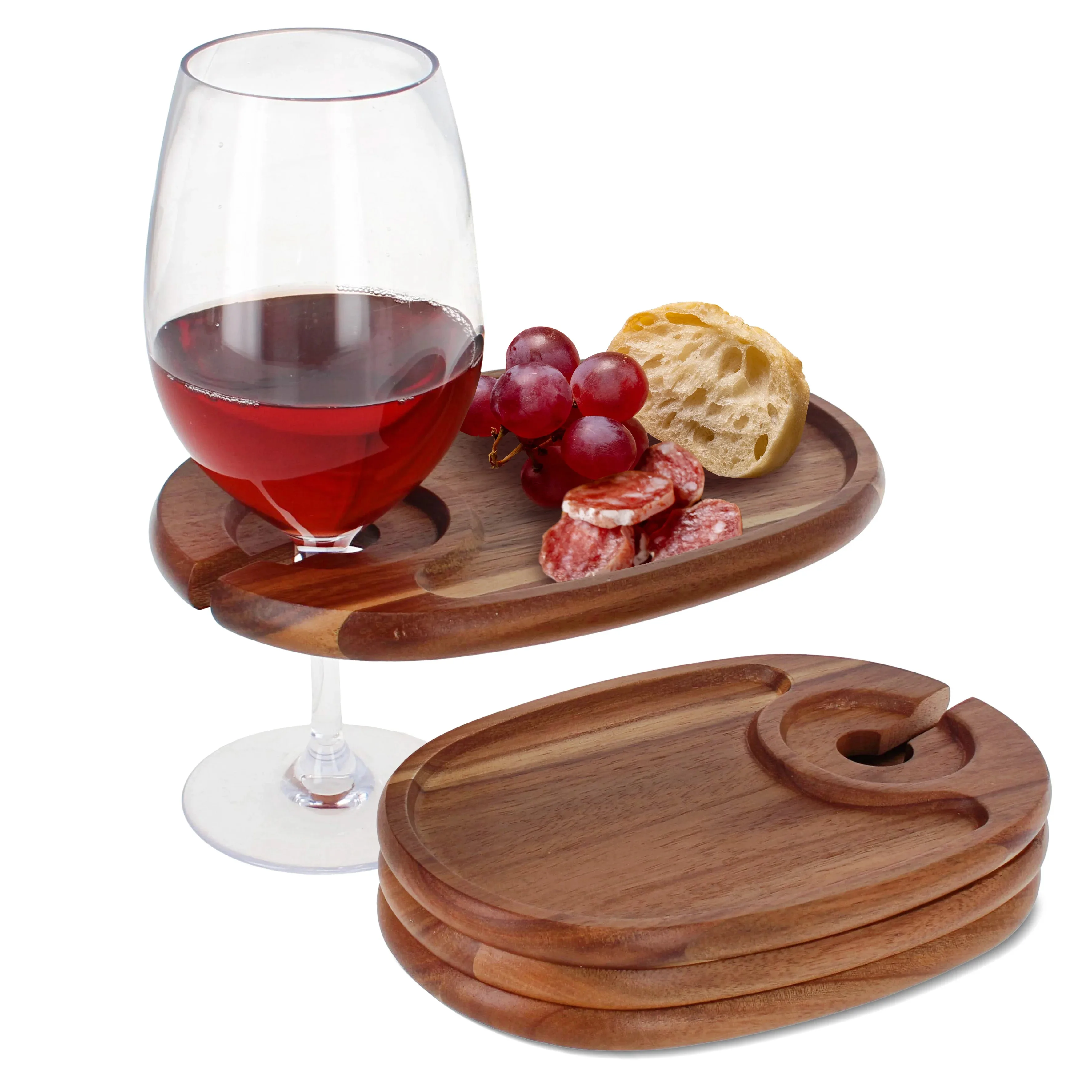 Premium Quality Wooden Round Appetizer Plate and Wine Glass Antique ...
