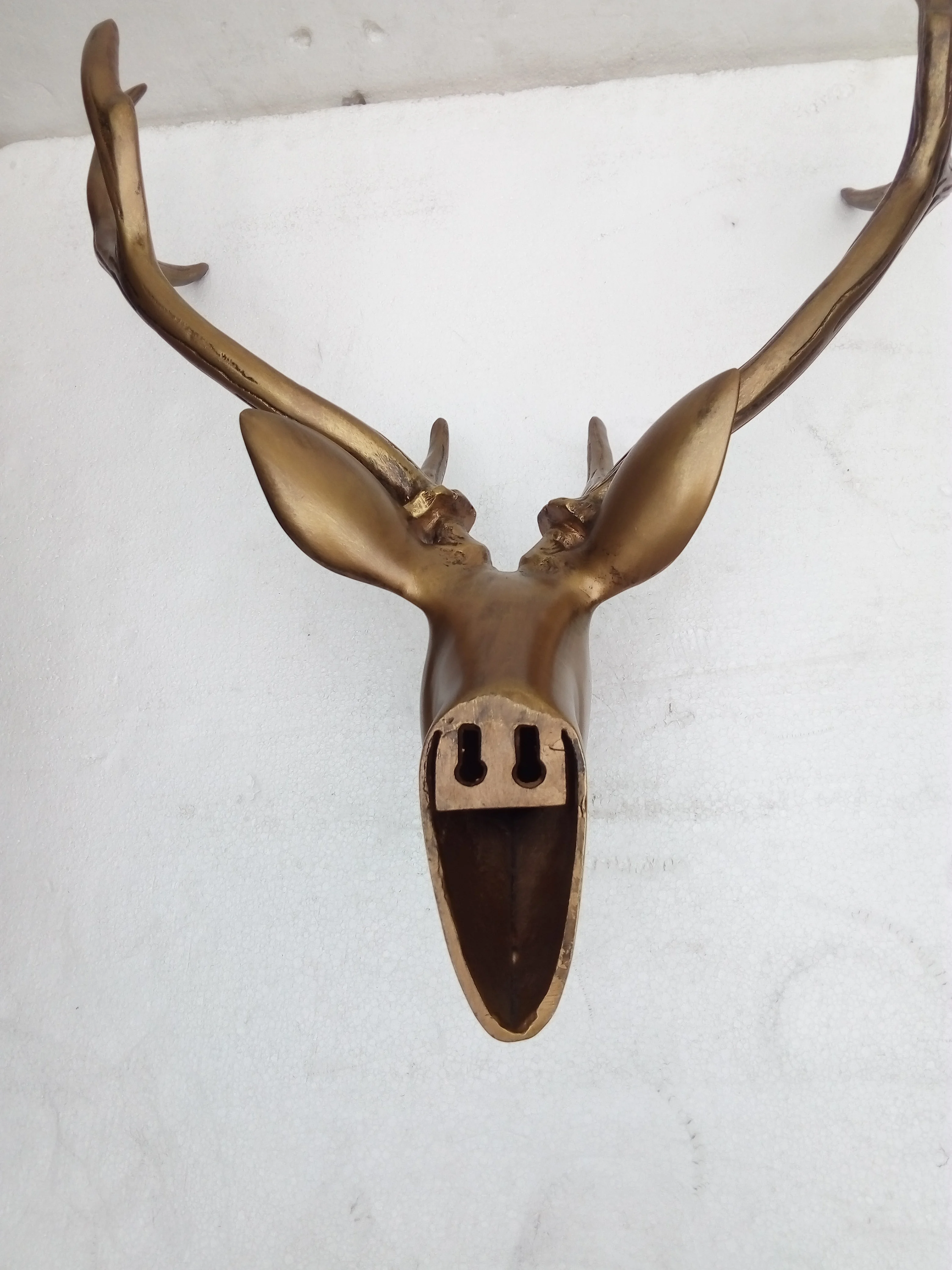 Metal Aluminium Deer Head with Large Antlers - Antique Gold