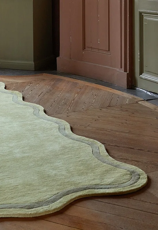 Modern Soft Lemon Yellow Wool Hand Tufted Wavy Edge Rug Washable Accent Carpet for Home and ...