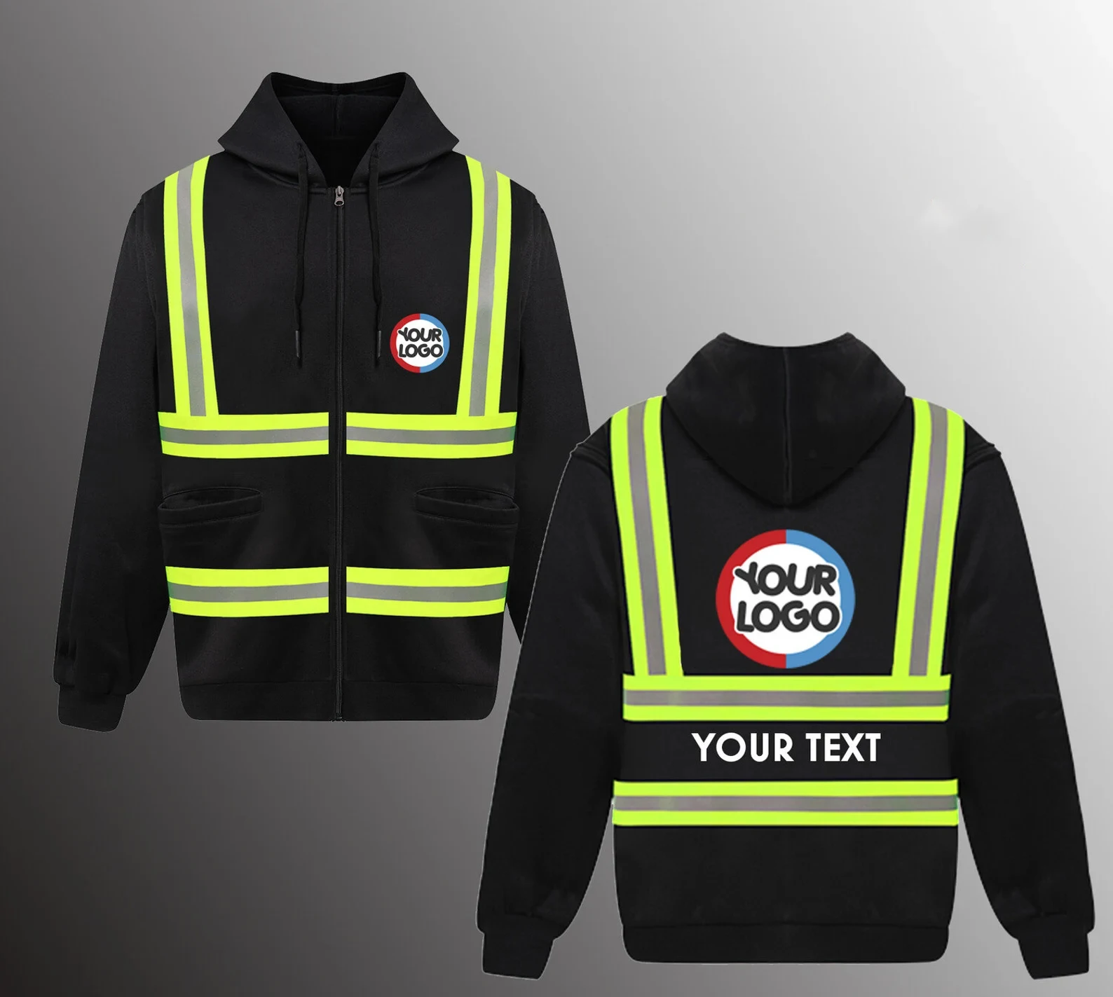 Customized High Reflective Full Zipper 3M Roadway Safety Nigh Fleece ...