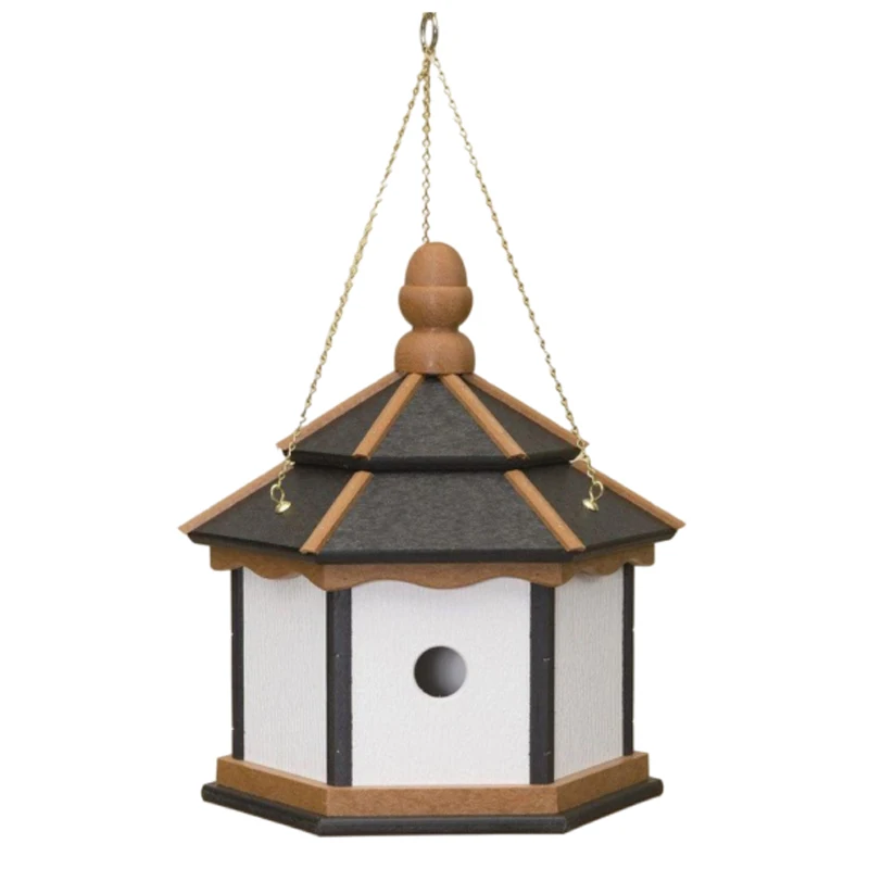 Stylish Sleek Design Wooden Hanging Hut Shape Bird House With Metal ...