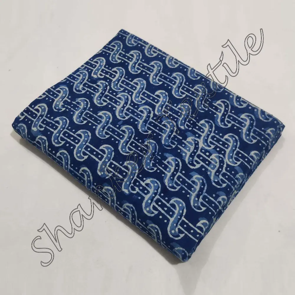 Hand Block Print Cotton Indigo Dabu Print Running Cotton Fabric ...