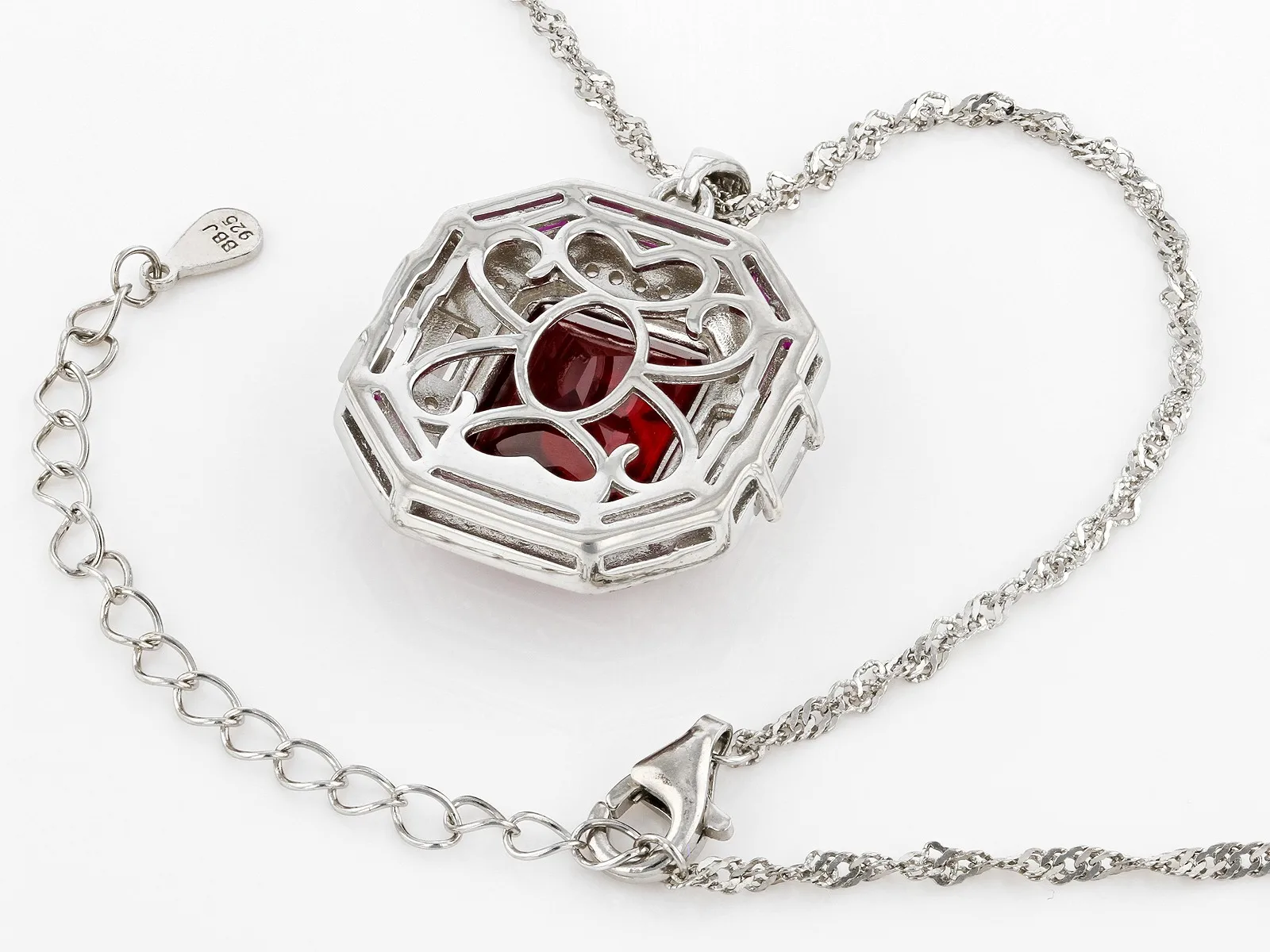 Red Lab Created Ruby Pendant With Chain,Rhodium Over 925 Sterling ...