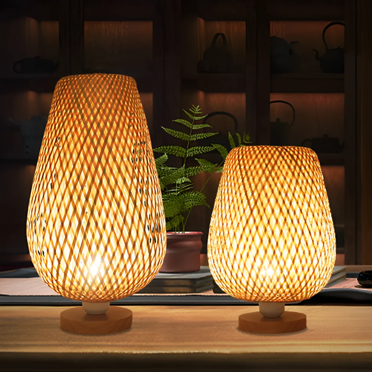 Antique Rattan Wicker Table Lamp Bedroom Handmade Living Room ...