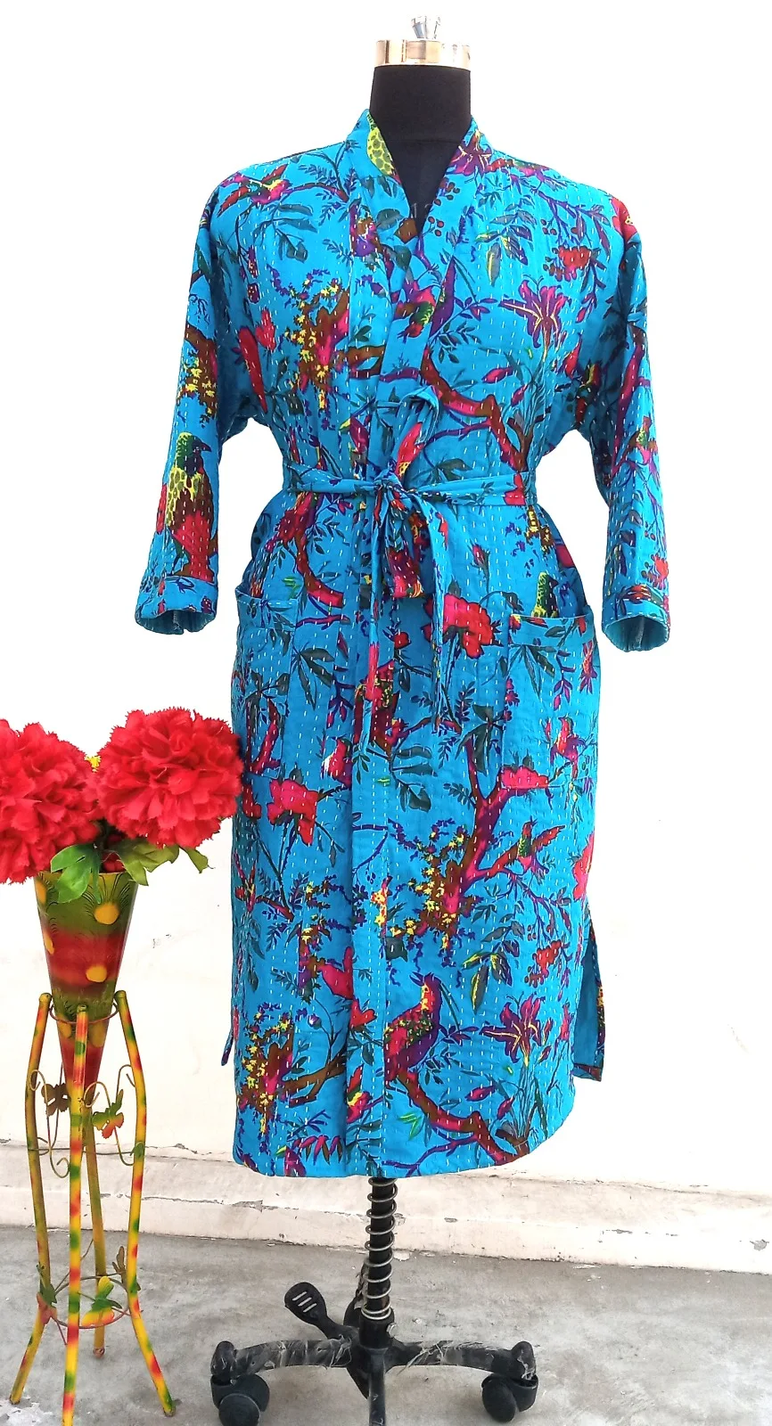 Custom Made in Multi Colour Robe Style Kantha Stitched Dressing Gowns ...
