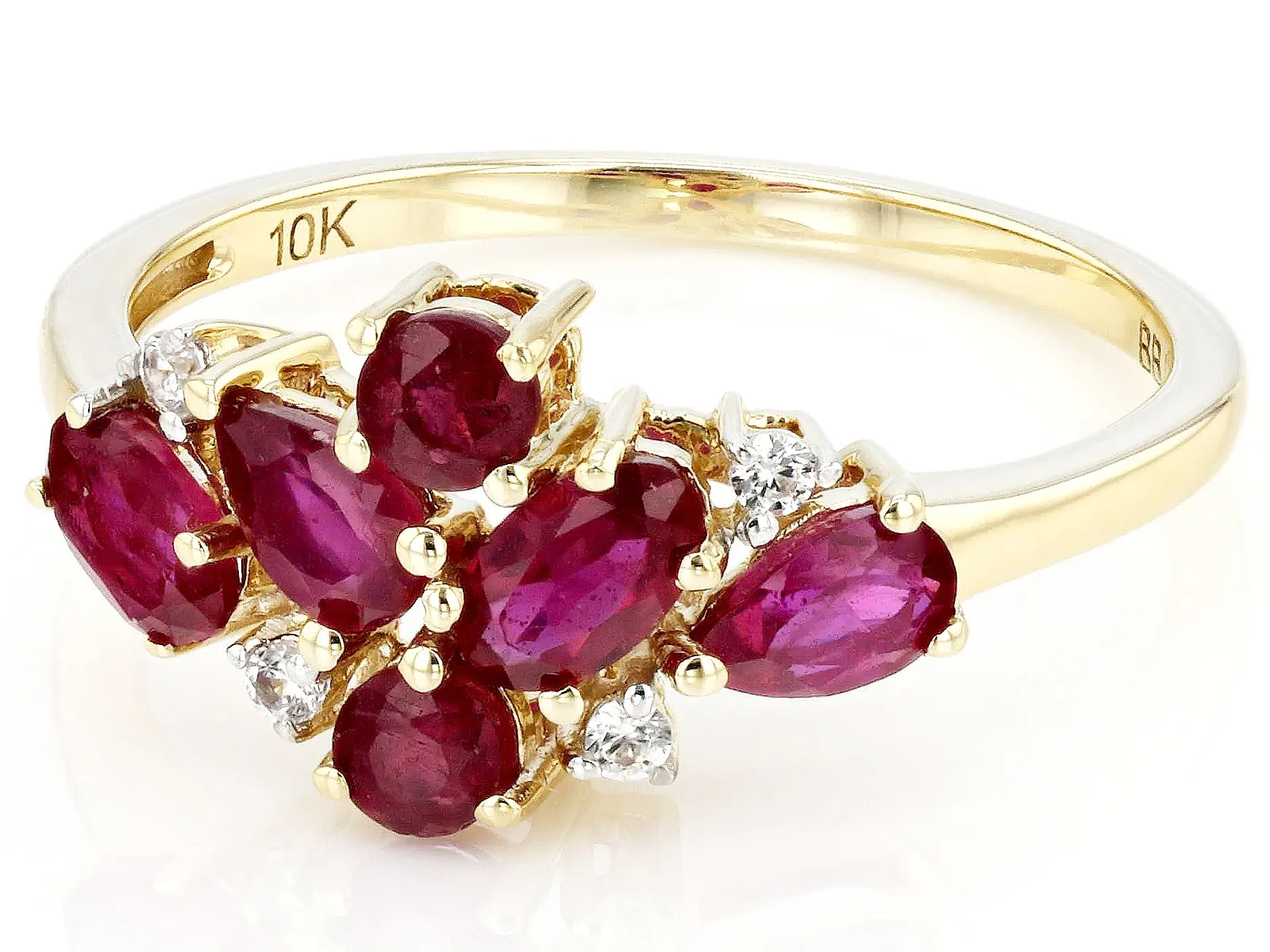 Crimson Radiance: Red Mahaleo Ruby 10k Yellow July Birthstone Gold Band ...
