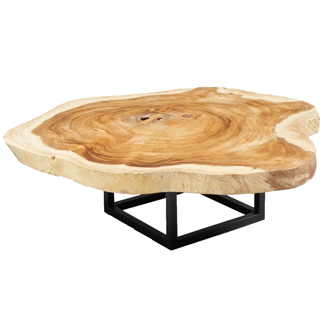 Teak Solid Wood Coffee Table Live Edge Wood Top Table With Cube ...