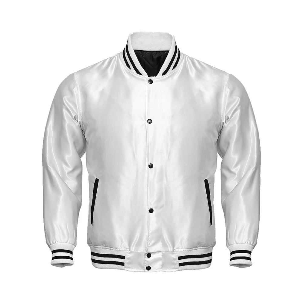 High Quality Black Satin Fabric Baseball Bomber Jacket Men Custom ...