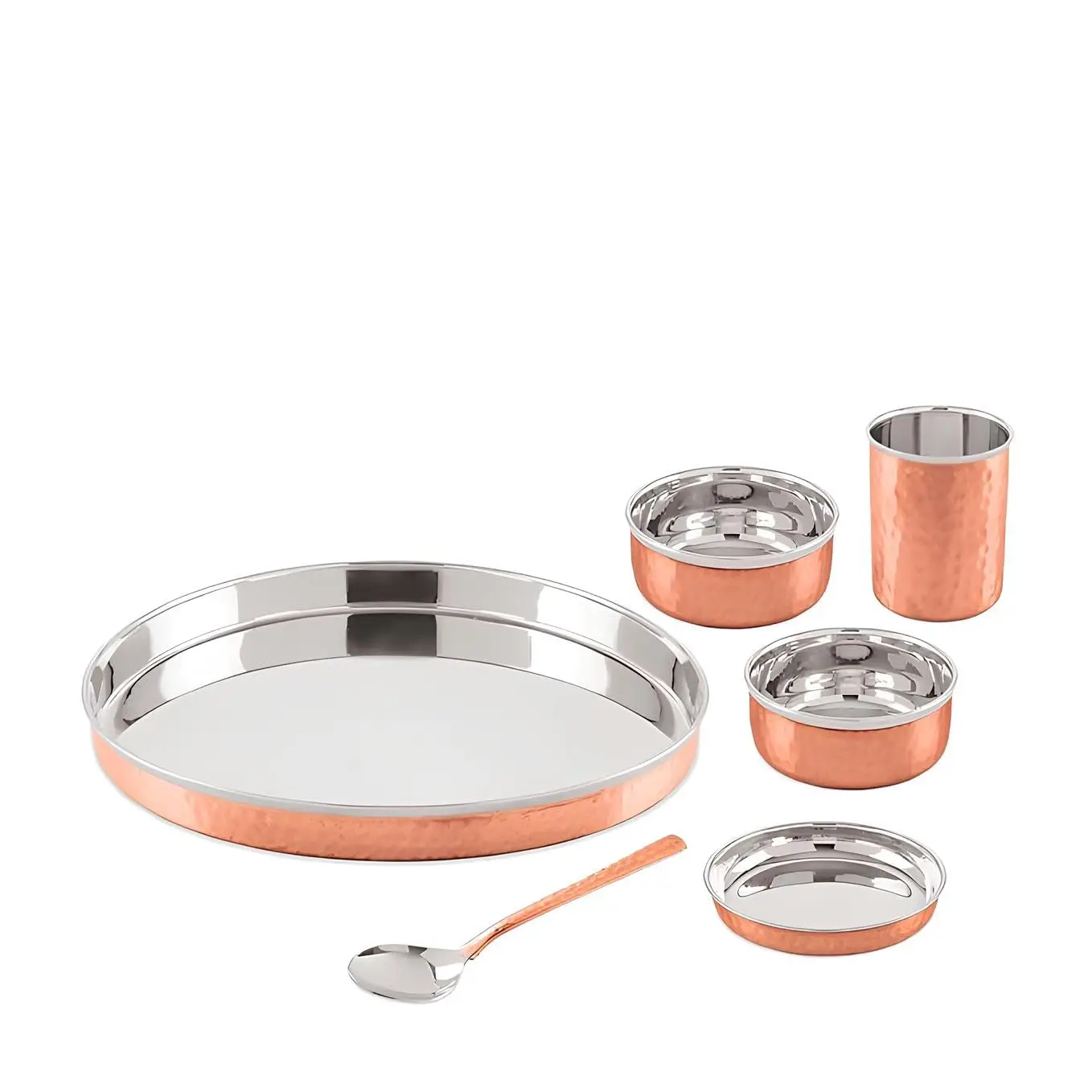 Antique Copper Thali Set with 6 Pcs Handcrafted Copper Plate for Dinner ...