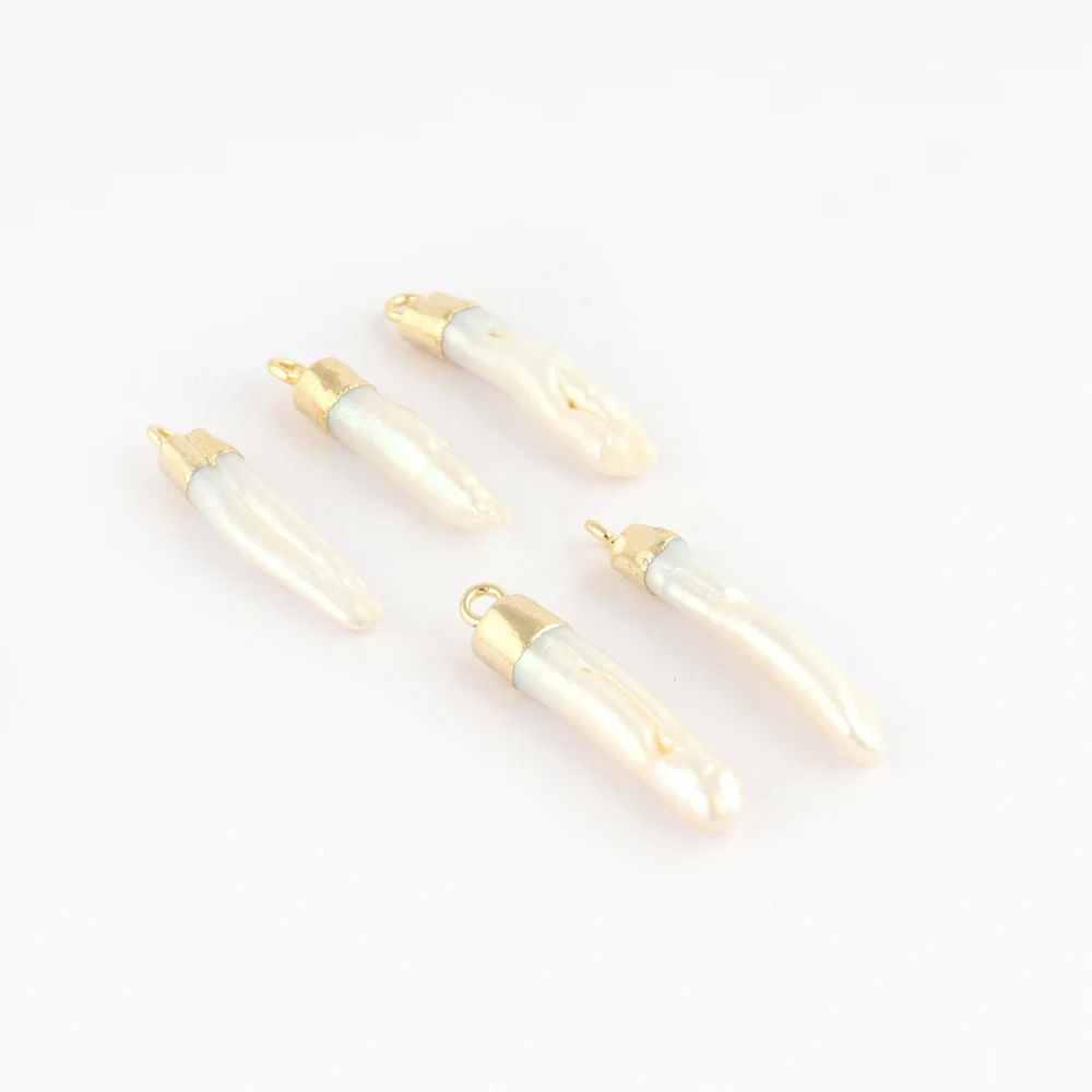 Natural Long Freshwater Pearl Connector Gold Electroplating Single Bail ...