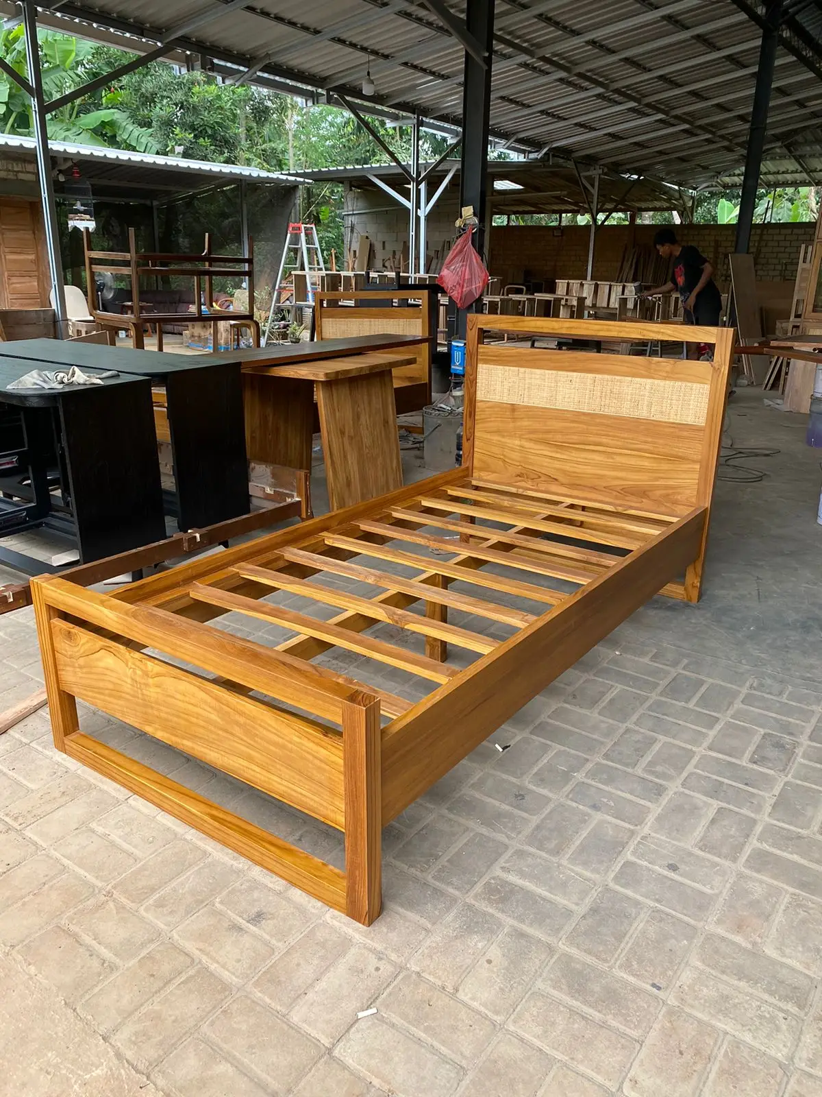 Modern Bed Furniture In Solid Wood Single Bed In Teak And Rattan ...