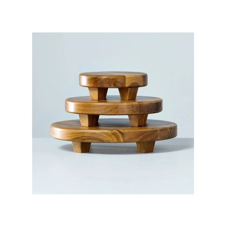 Round Footed Wood Riser Stand Set Of 3 Wood Riser For Home Decoration ...