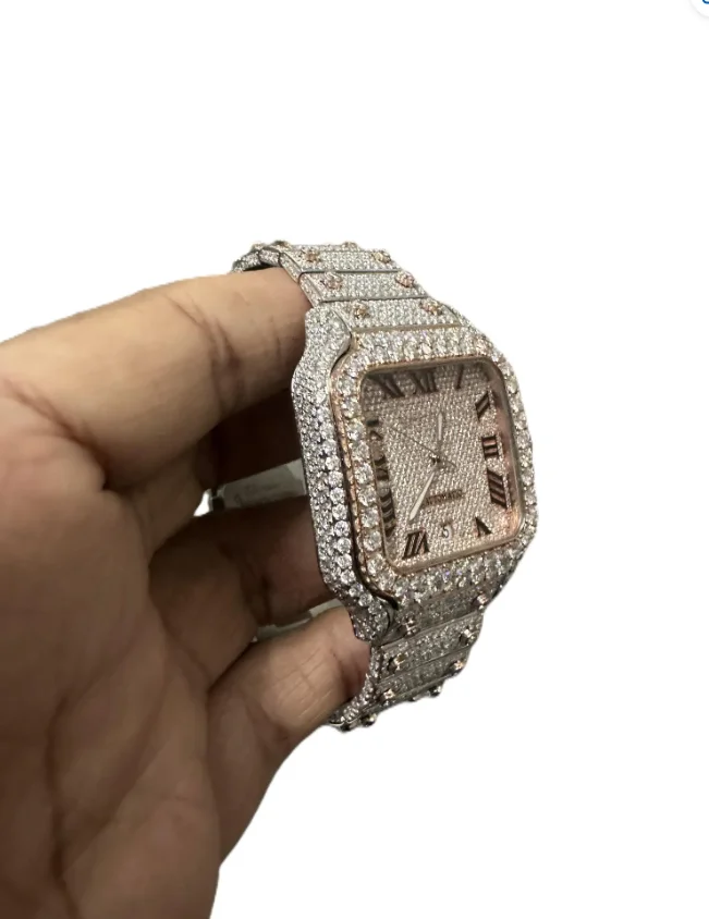 Men's Luxury Fully Iced VVS Moissanite Diamond Watch Handmade Hip Hop ...