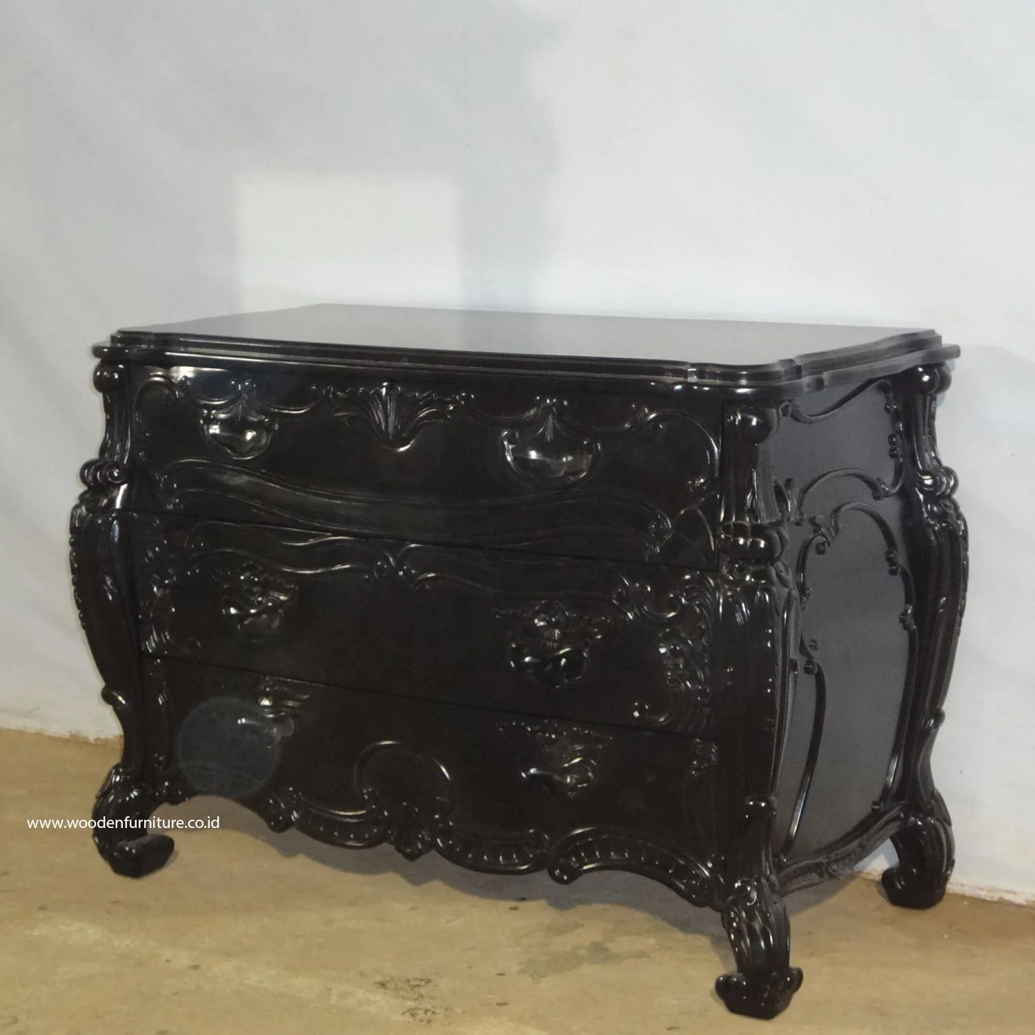 Antique Reproduction Rococo Wood Carving Bed Set In Black Painted For ...