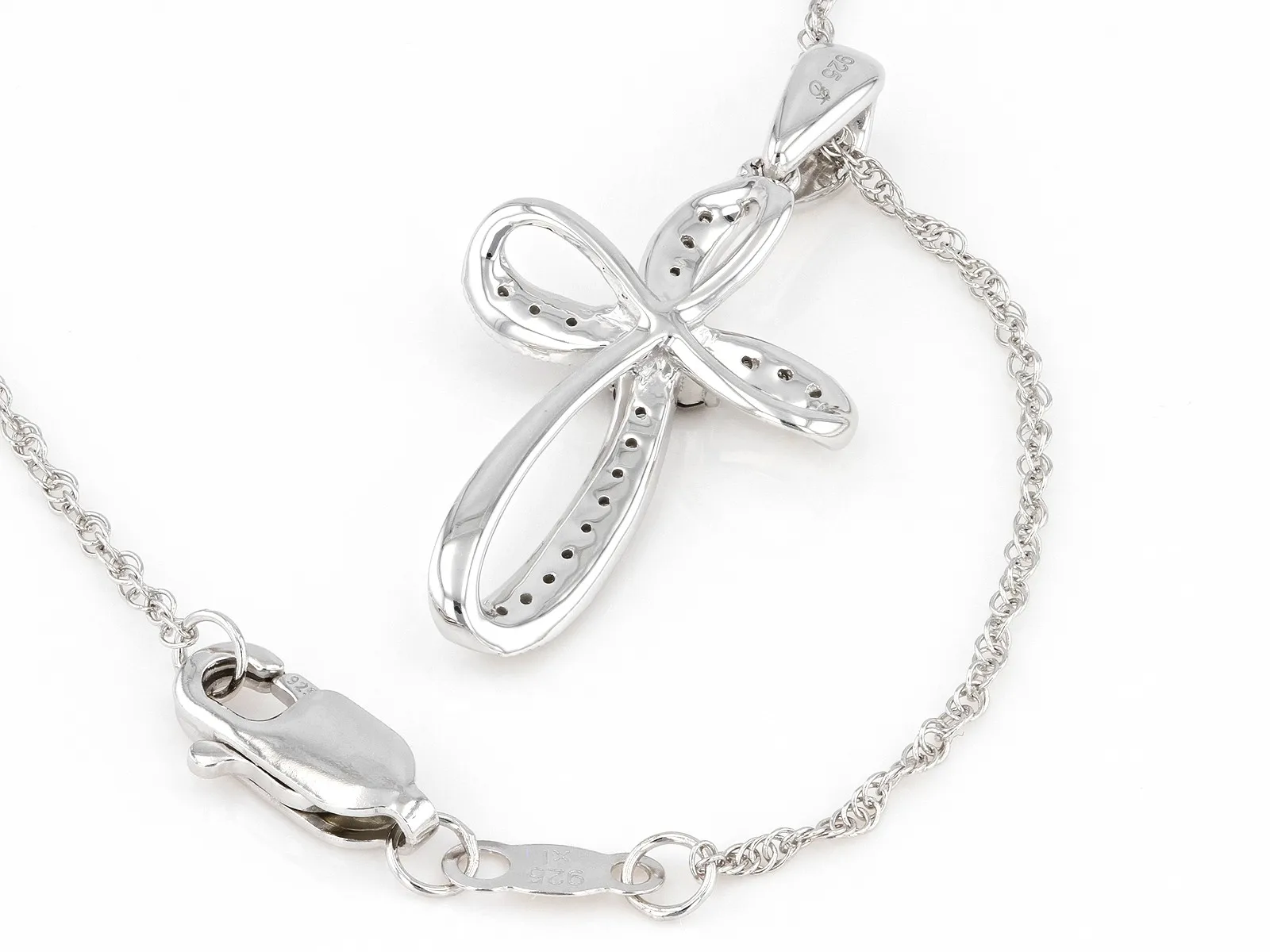 Blue Sapphire And White Diamond Cross Pendant With Rope Chain,Rhodium ...