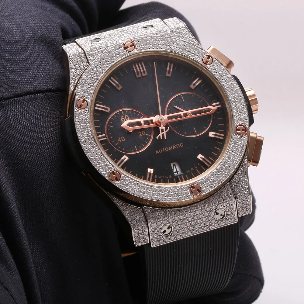 The Rubber Strap Chronograph Half Iced Out Lab Grown Diamond Watch Is ...