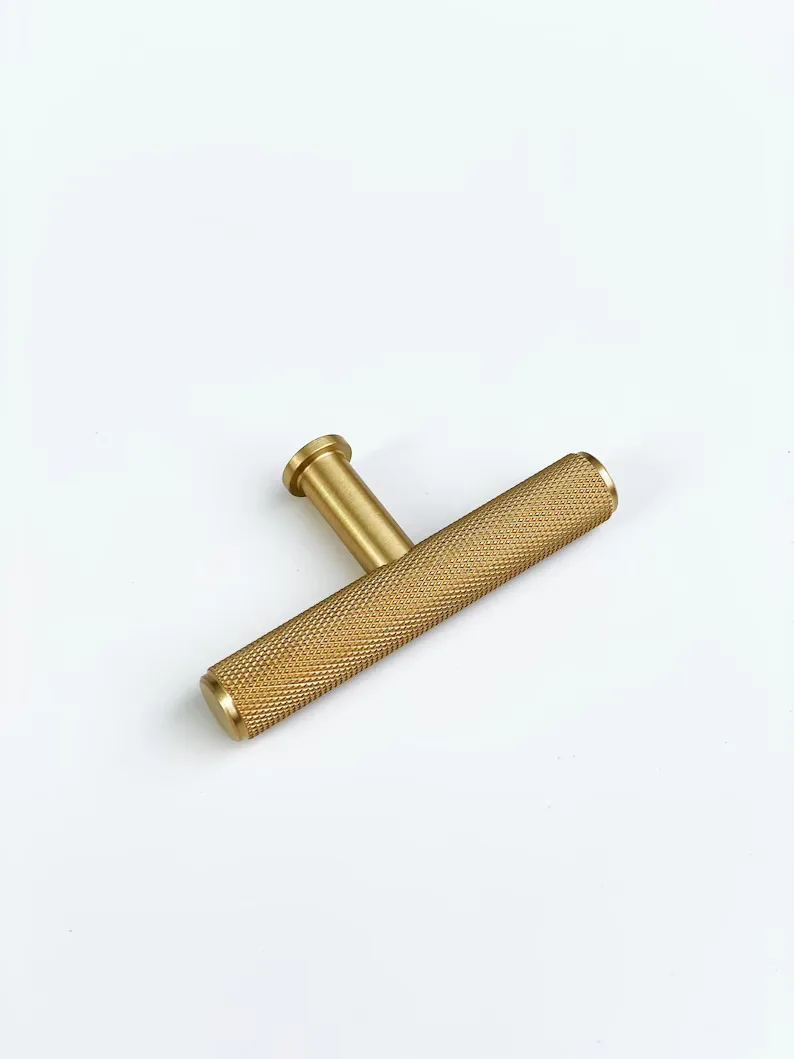 Solid Satin Brass Knurled Drawer Pulls And Knobs T-bar Round Drawer ...