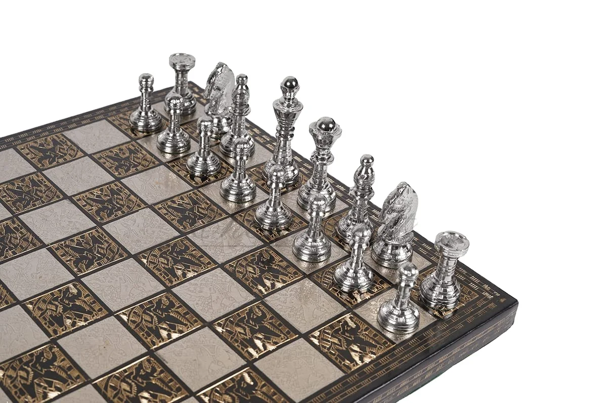 Luxury 12x12 Inch Brass Chess Set with Velvet Storage Box