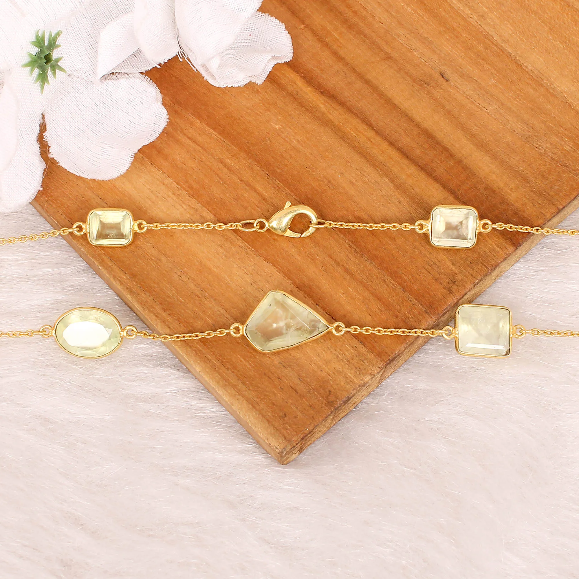 Natural Prehnite Gold Plated 22 Inches Long Chain Bezel Set Necklace ...