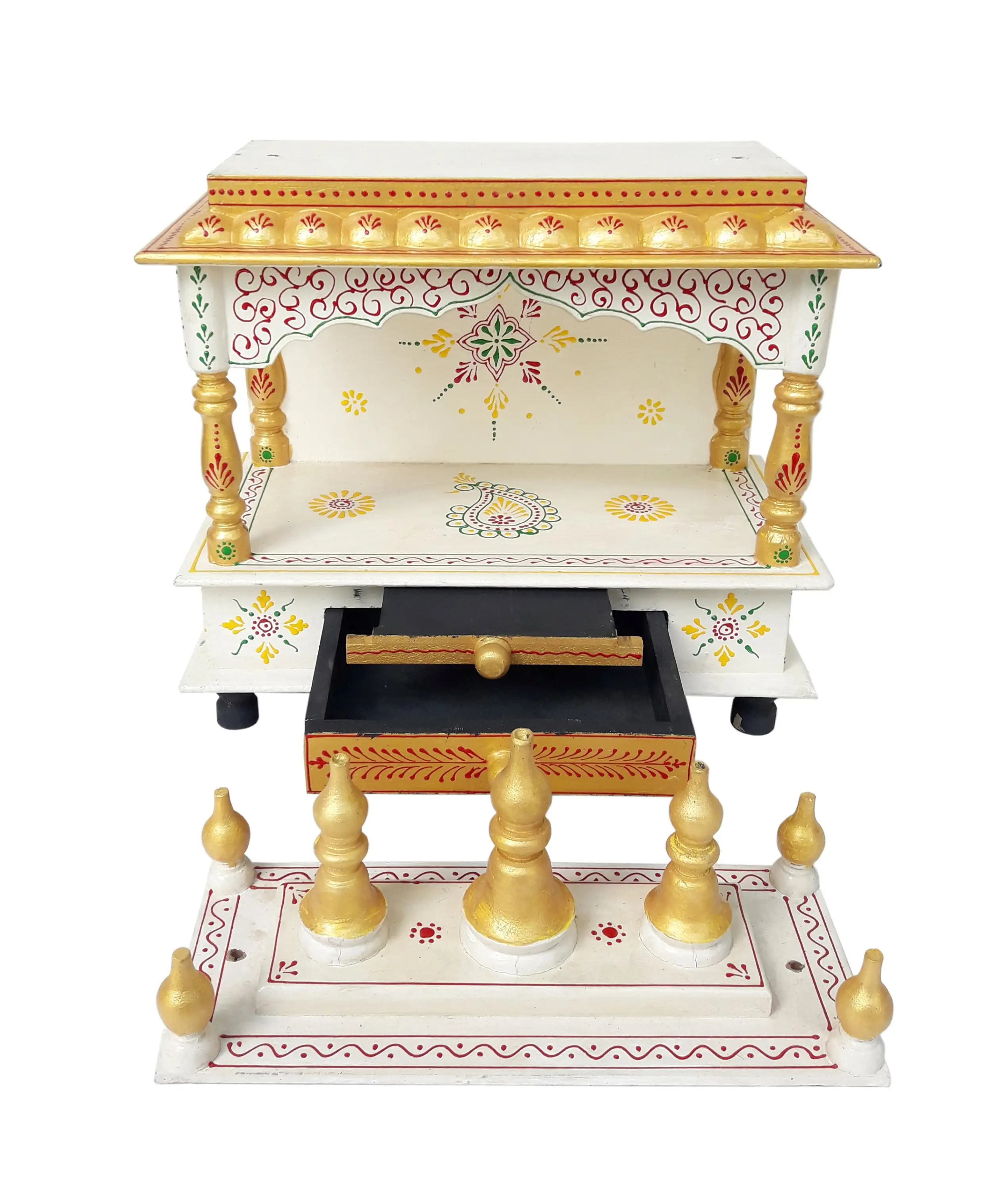 Wooden Temple Mandir Handcrafted Mandir Pooja Ghar With 9 Pooja Items ...