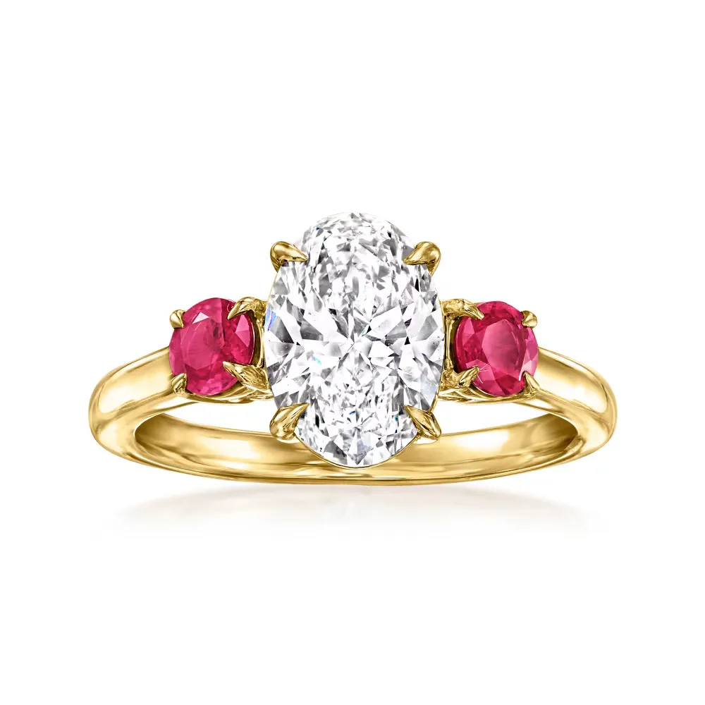 Lab-grown Diamond And Rubies 14k Yellow Gold Ring | Exquisite Diamond Jewelry | A Striking Blend ...