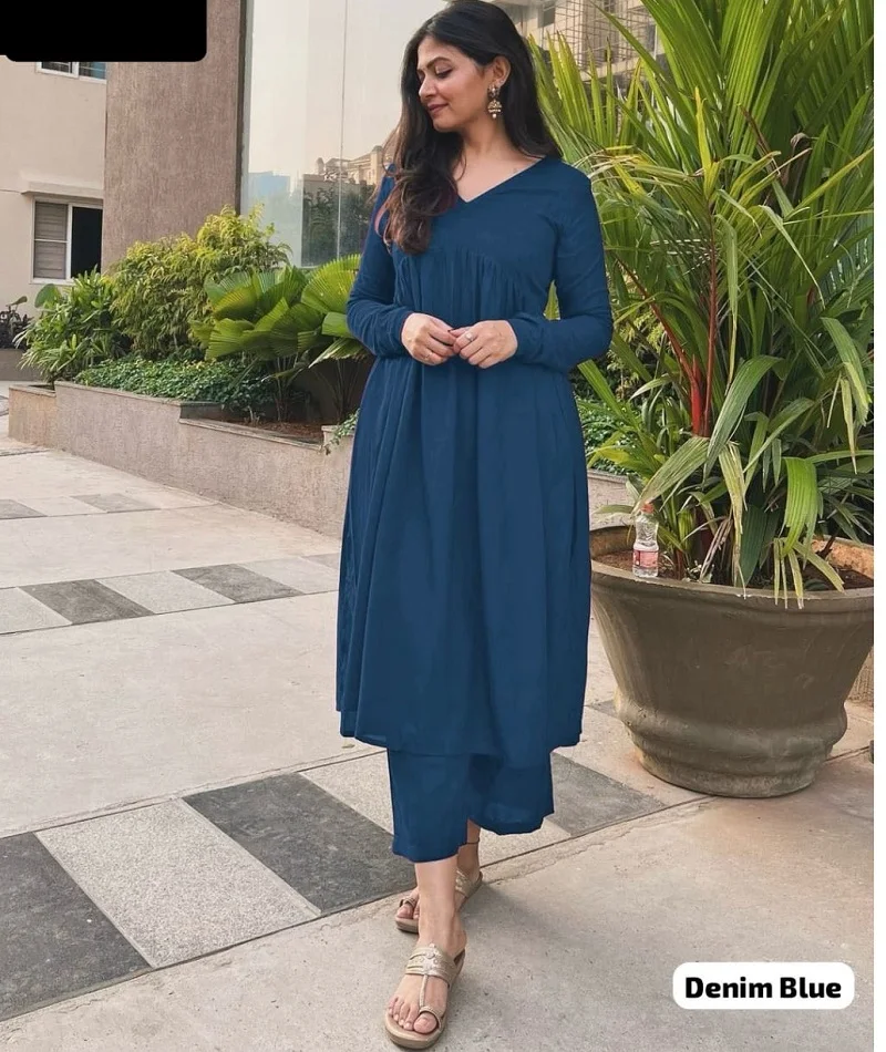 New Naira Cut Full Flair Dress With Long Churi Sleeves Heavy Rayon ...