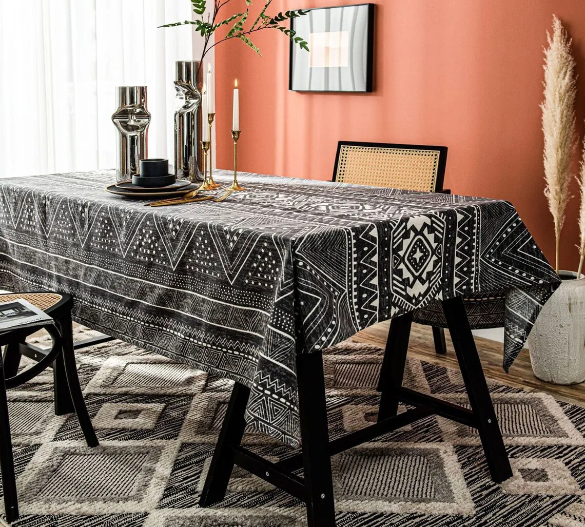 Hand Block Printed Linen Tablecloth And Set Of 6 Napkins Placemats For ...