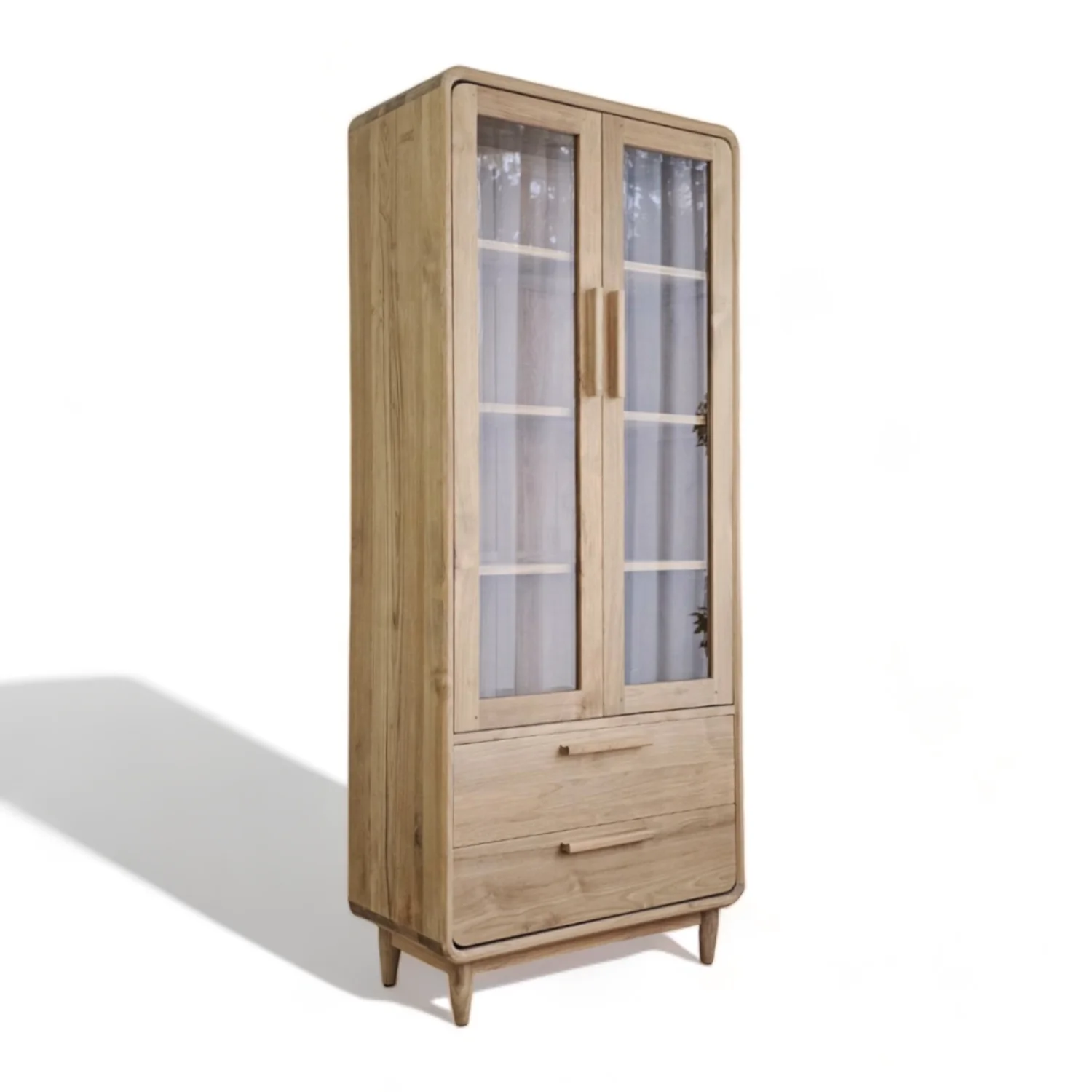Plantation Teak Wood Display Cabinet With Glass Door Book And Drawers ...