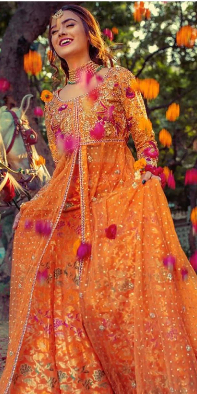 Orange Color 3 Piece Party Dress Silk Lengha Lehenga Choli Amazing Hot ...