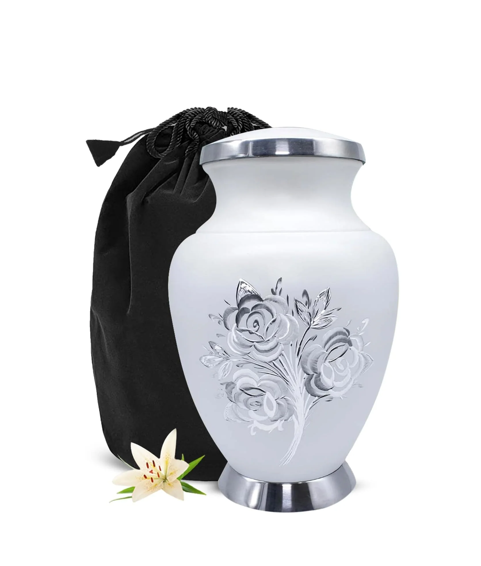 White Rose Urn - Large Cremation Urn For Human Ashes With Premium Bag ...