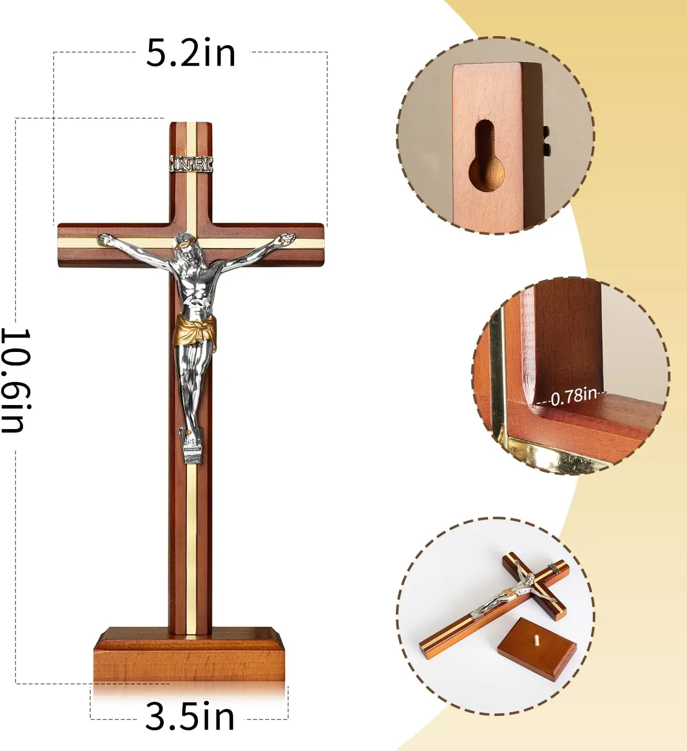 Standing Crucifix Cross With Detachable Stand 10.6 Inch Catholic Wooden ...