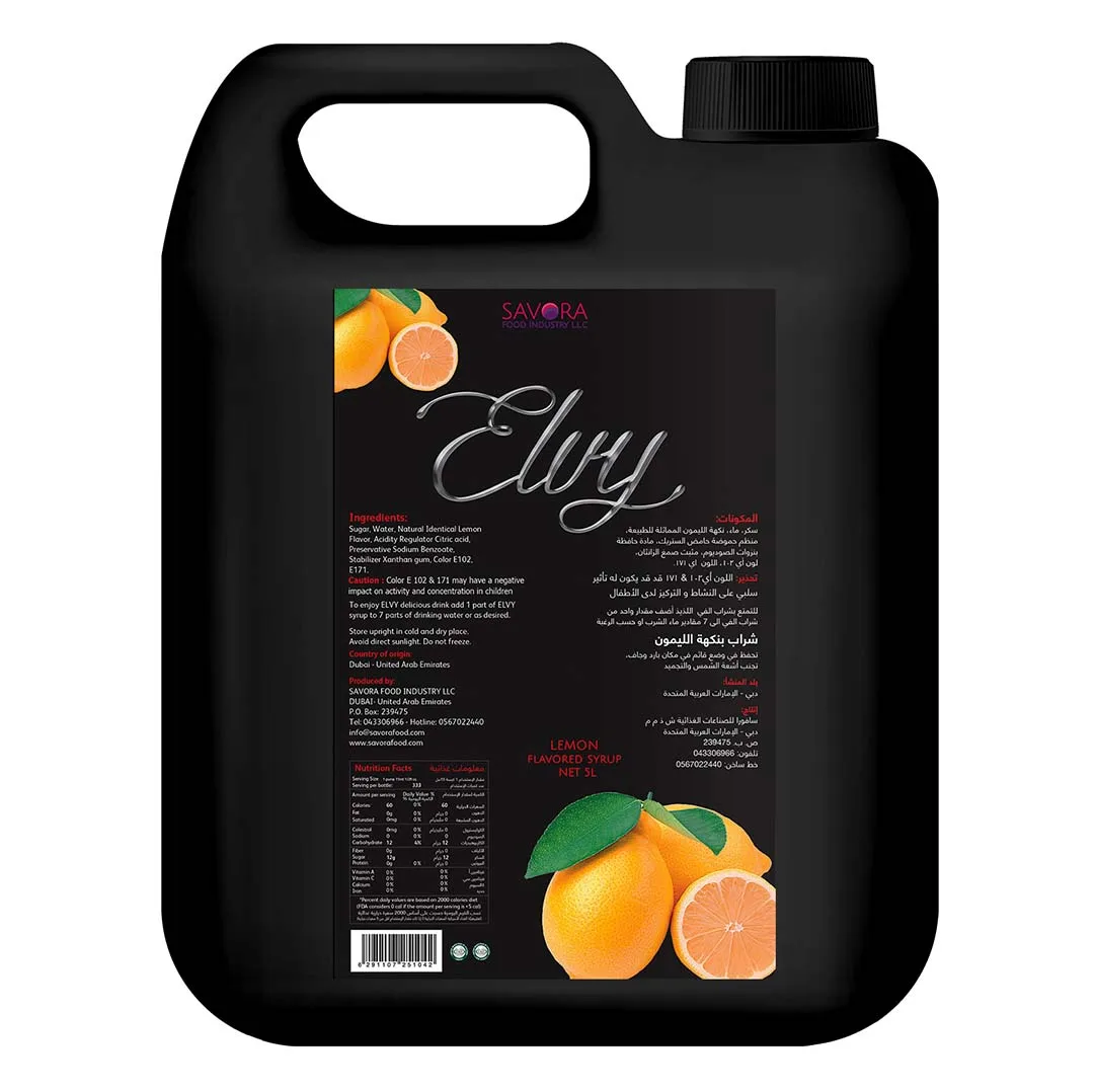Elvy Syrup Lemon 5l Flavored Cold Drink Premium Bottle High Quality ...